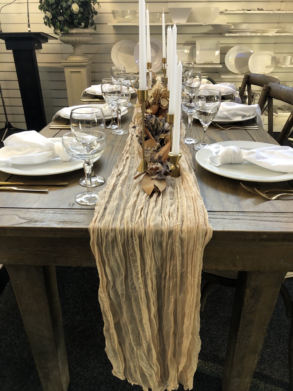 Champagne Balinese Table Runner | Party Warehouse | Wedding Hire