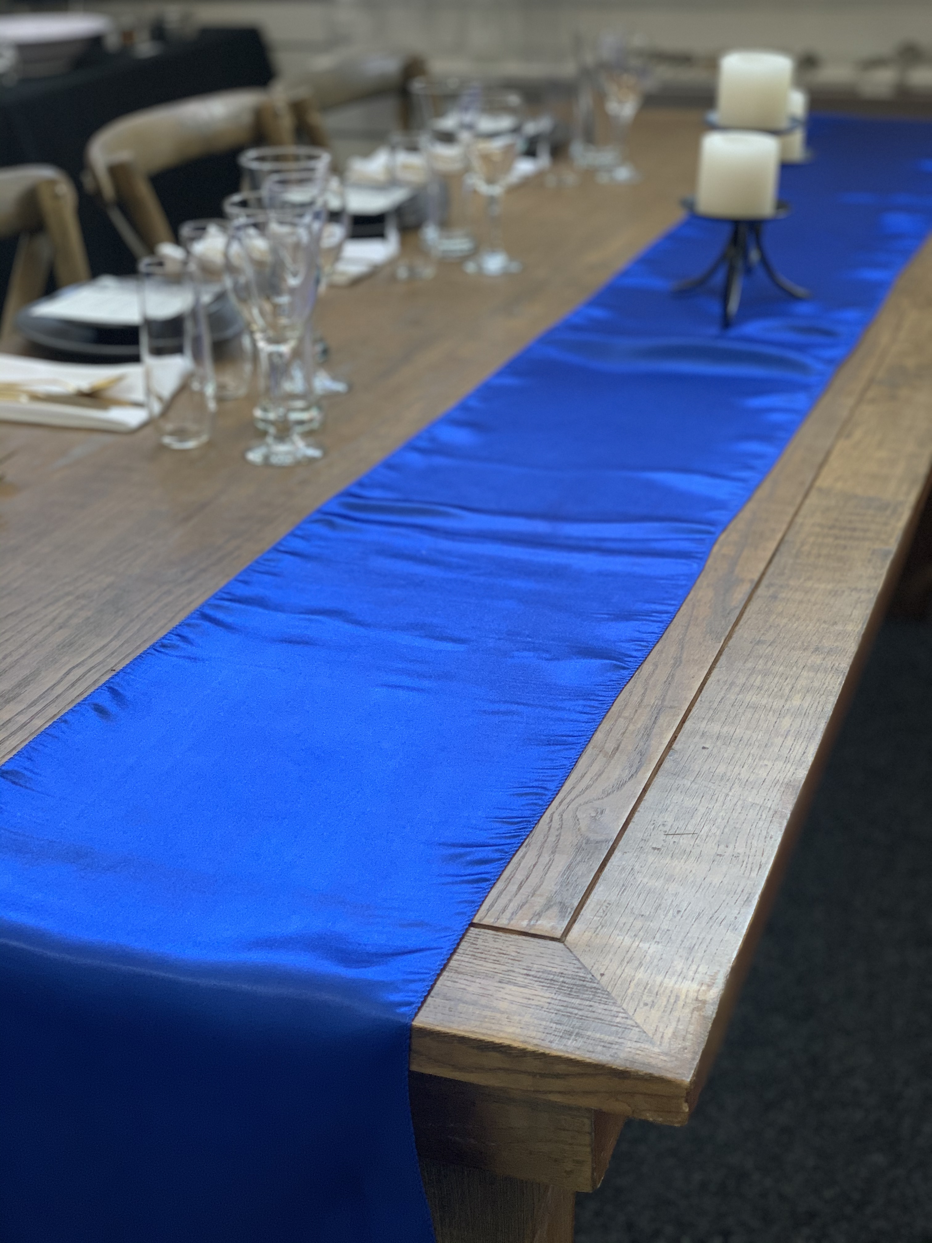 Table Runner, Satin 2.6m, Royal Blue | Linen Hire Christchurch