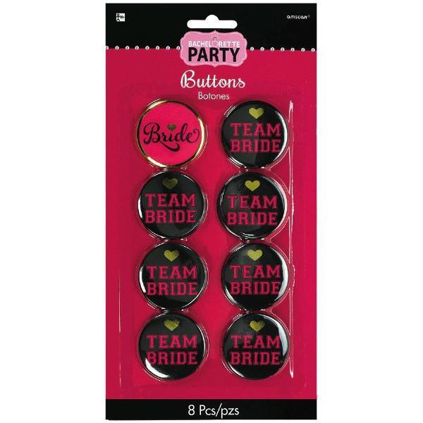 Team Bride Badges 8pk | Party Supplies Online | Partyshop.co.nz